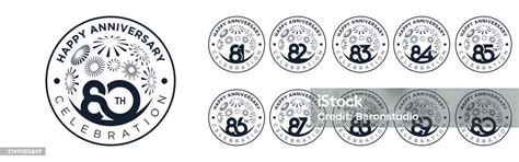 80 주년에서 89 주년 기념 로고 타입 디자인의 세트 축하 이벤트 결혼식 생일에 대 한 블랙 컬러 불꽃 놀이 벡터 일러스트 레이 션 80에 대한 스톡 벡터 아트 및 기타