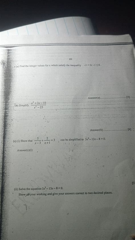 894 A Find The Integer Values For X Which Satisfy The Inequality −3