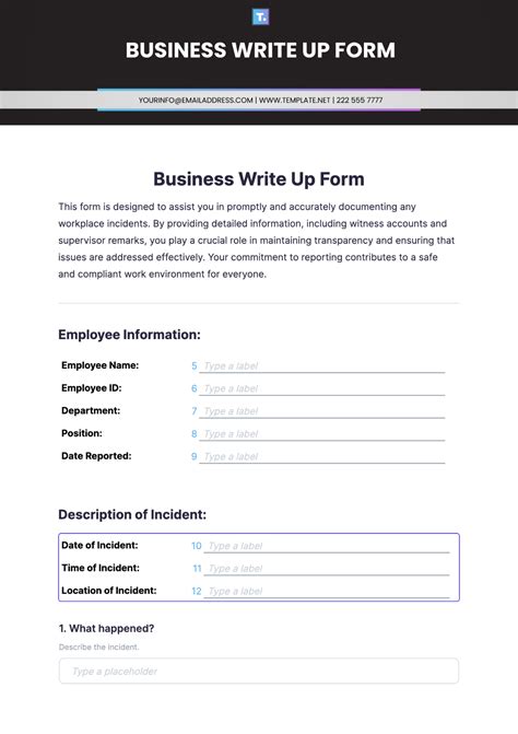Free Business Write Up Form Template To Edit Online