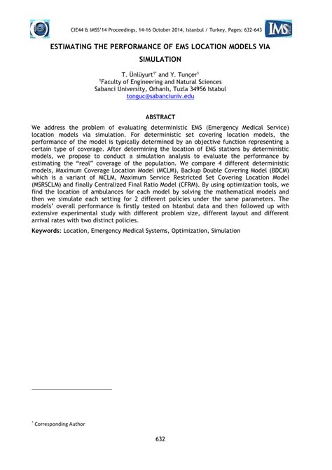 Pdf Estimating The Performance Of Ems Location Models Via Simulation