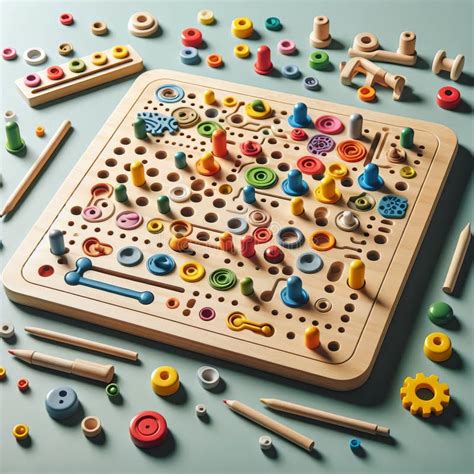 Sturdy Board With Holes And Plastic Pegs In Assorted Colors Buil Stock Illustration