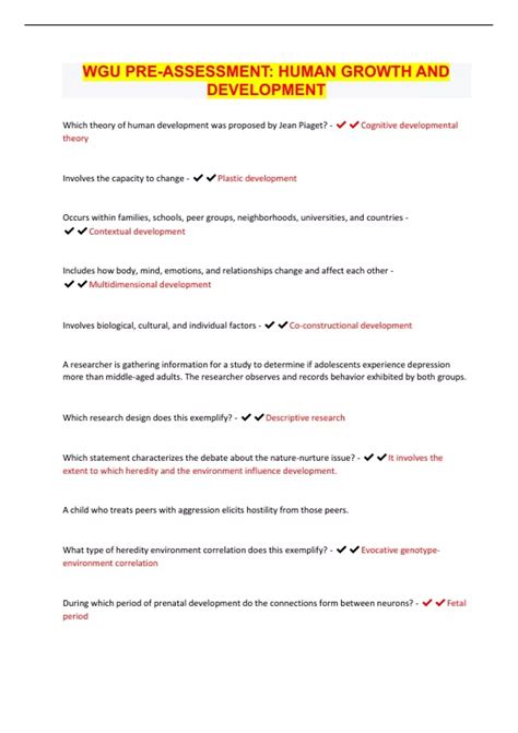 Wgu Pre Assessment Human Growth And Development Latest 202324