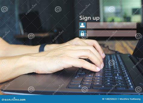 Young Man Using Laptop Computer And Sign Up Or Log In Username Password In Home Office Gdpr