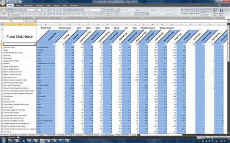 Nutrition Spreadsheet Excel Template