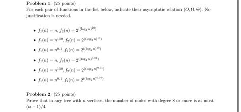Solved Problem 1 25 Points For Each Pair Of Functions In