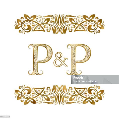 P 와 P 빈티지 이스플리셜 기호 문자는 장식 요소로 둘러싸여 있습니다 결혼식 또는 비즈니스 파트너 로얄 스타일의 모노그램