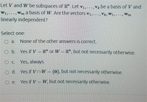 solved let v and w be subspaces of r let v1 vbe a