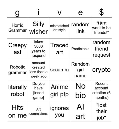 Discord Scammer Bingo Card