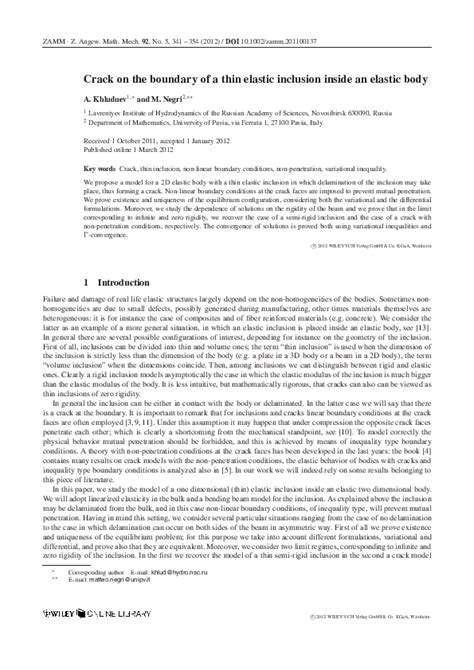 Pdf Crack On The Boundary Of A Thin Elastic Inclusion Inside An