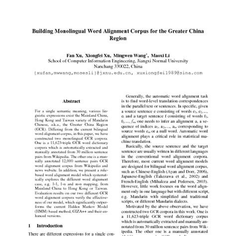 Building Monolingual Word Alignment Corpus For The Greater China Region