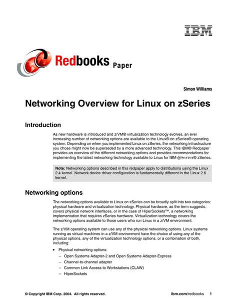 Red Books Networking Overview For Linux On Zseries Paper