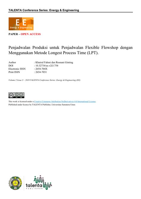 Pdf Penjadwalan Produksi Untuk Penjadwalan Flexible Flowshop Dengan Menggunakan Metode Longest