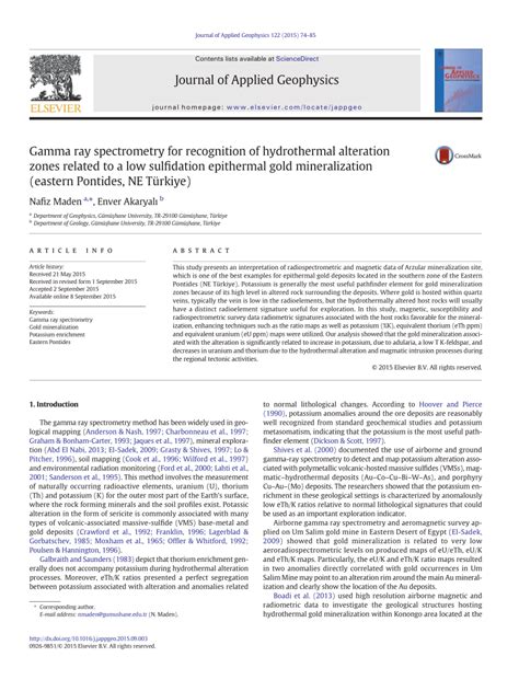 Pdf Gamma Ray Spectrometry For Recognition Of Hydrothermal Alteration