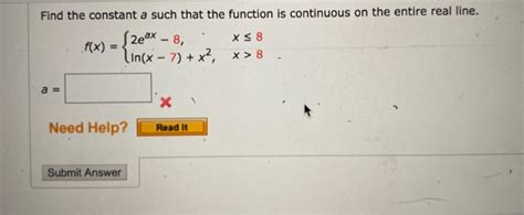 solved find the constant a such that the function is