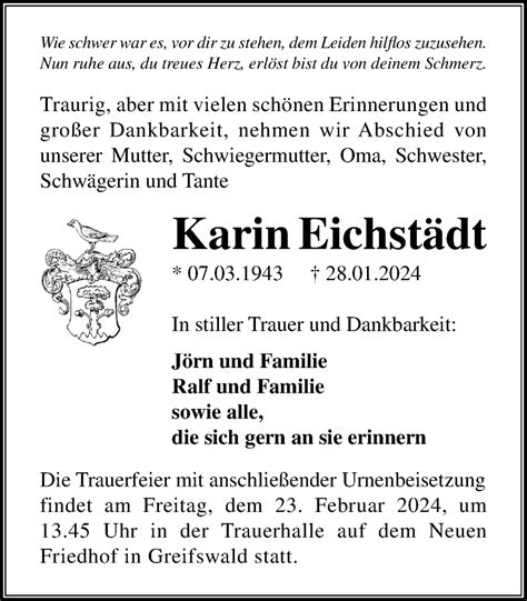 Traueranzeigen Von Karin Eichstädt Trauer Anzeigen De