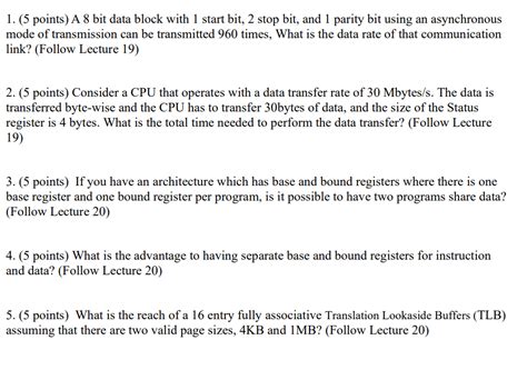 Solved 5 ﻿points ﻿a 8 ﻿bit Data Block With 1 ﻿start Bit 2