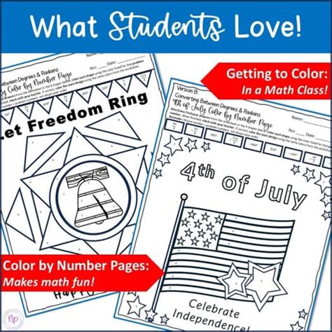 Degrees And Radians Conversion Practice 4th Of July Color By Number