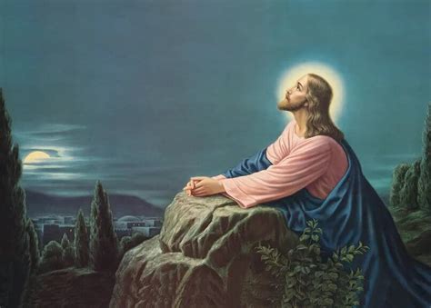 Jesus Christ Prayer On The Mount Of Olives Poster Blueart