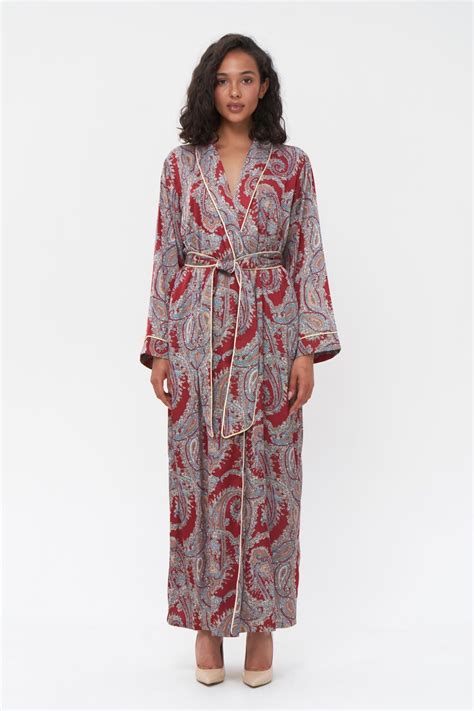 Paisley Silk Dressing Gown Long Satin Robes Women Identity