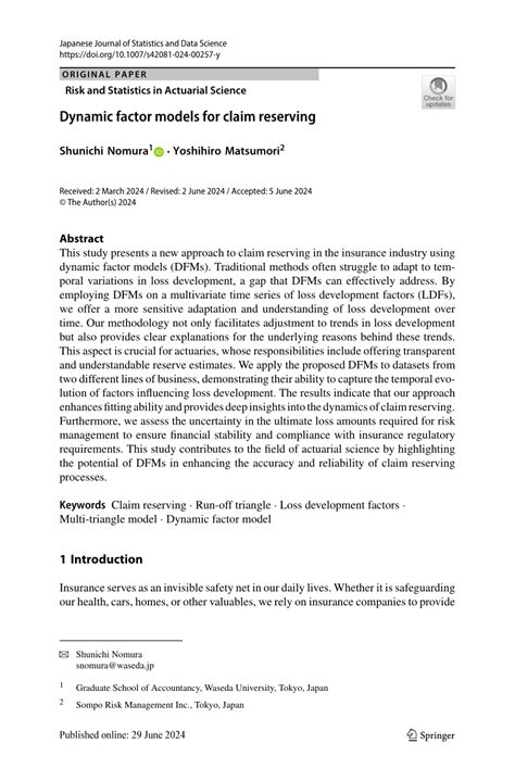 Pdf Dynamic Factor Models For Claim Reserving