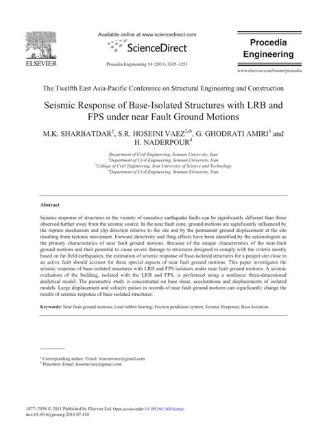 Pdf Seismic Response Of Base Isolated Structures With Lrb And Fps