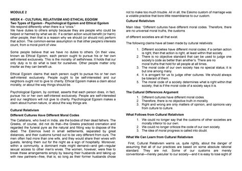 Ethics Module 2 Lecture Notes Module 2 Week 4 Cultural Relativism