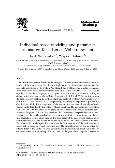 Pdf Individual Based Modeling And Parameter Estimation For A Lotka Volterra System