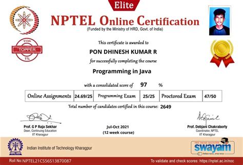 Pon Dhinesh Kumar R On Linkedin Nptel Oopsconcepts Javaprogramming