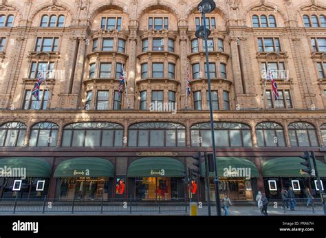 Harrods Department Store Frontage In Brompton Road London Uk October
