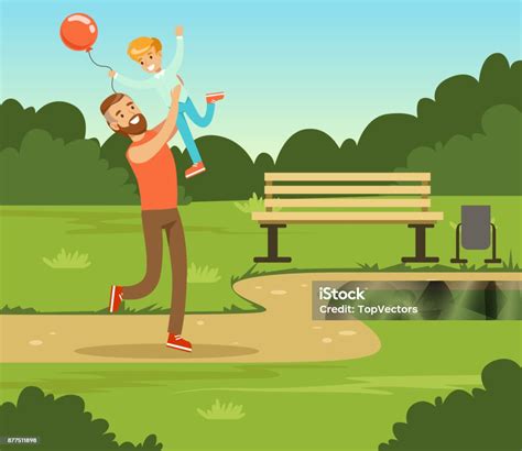 아빠와 아들이 함께 재미 여름 공원에 그의 아버지와 함께 가족 레저 벡터 일러스트 레이 션 게임 소년 가족에 대한 스톡 벡터 아트 및 기타 이미지 Istock