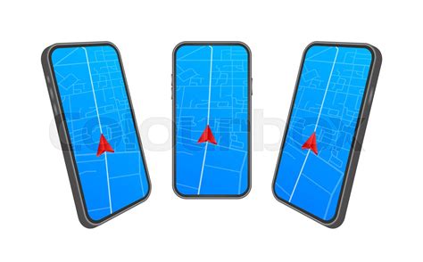 Smartphone With Mobile Navigation App On Screen Route Map With Symbols