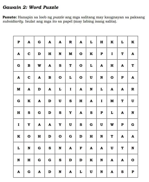 Gawain 2 Word Puzzle Panuto Hanapin sa loob | StudyX