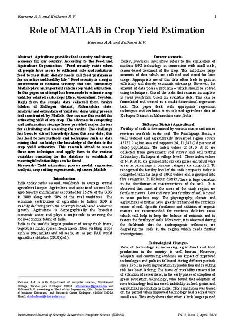 Pdf Role Of Matlab In Crop Yield Estimation