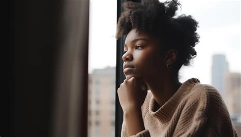 Young Woman With Curly Hair Looking Away Contemplating City Life