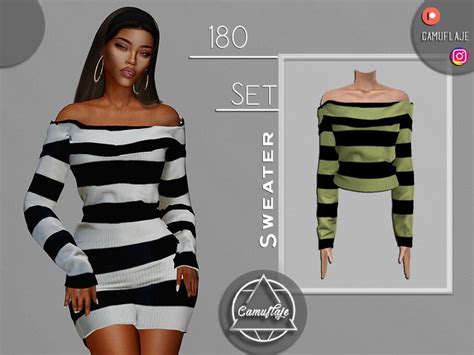 The Sims Resource Set 180 Off Shoulder Sweater Sims 4 Clothing