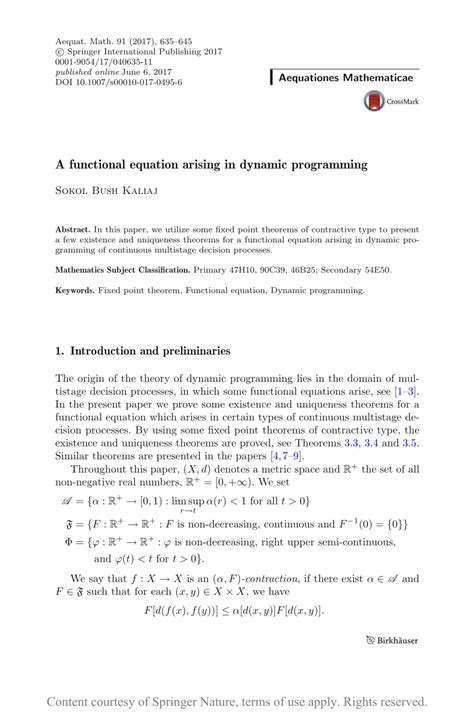 A Functional Equation Arising In Dynamic Programming Request Pdf