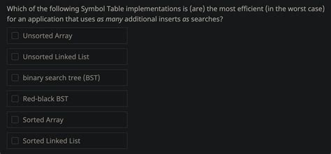 Solved Which Of The Following Symbol Table Implementations