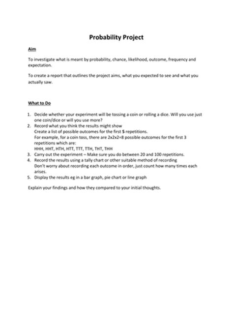 Probability Project Teaching Resources