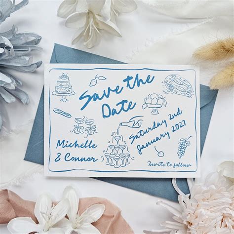 Whimsical Save The Date Cards Hand Drawn Etsy