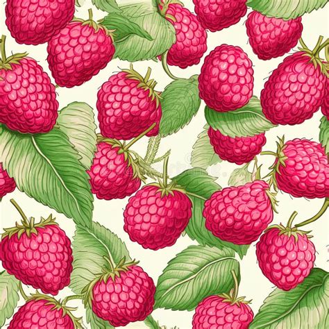 Raspberry Pattern On A White Backgroundgenerative Ai Stock