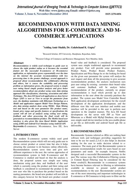 Pdf Recommendation With Data Mining Algorithms For E Commerce And M