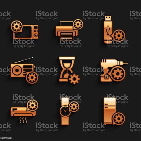 모래 시계 설정 손목 시계 냉장고 드릴 머신 에어컨 및 라디오 아이콘을 설정합니다 벡터 Usb 케이블에 대한 스톡 벡터 아트 및 기타 이미지 Istock