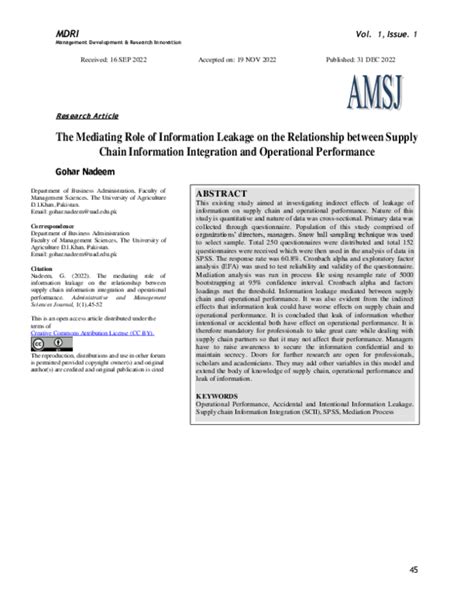 Pdf The Mediating Role Of Information Leakage On The Relationship Between Supply Chain