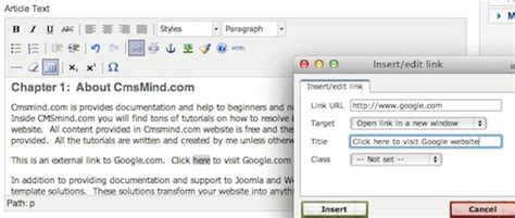Joomla Tutorial How To Create An External Link In An Article CmsMind