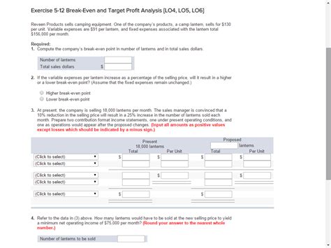 Solved Exercise 5 12 Break Even And Target Profit Analysis