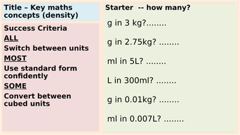 Key Maths Concepts For The Aqa Particle Model Of Matter Teaching Resources
