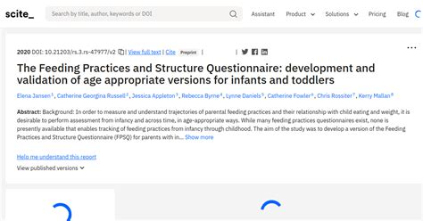 The Feeding Practices And Structure Questionnaire Development And Validation Of Age Appropriate
