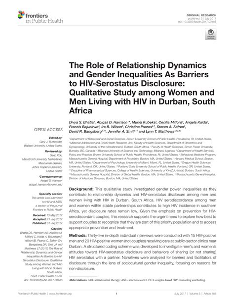 Pdf The Role Of Relationship Dynamics And Gender Inequalities As