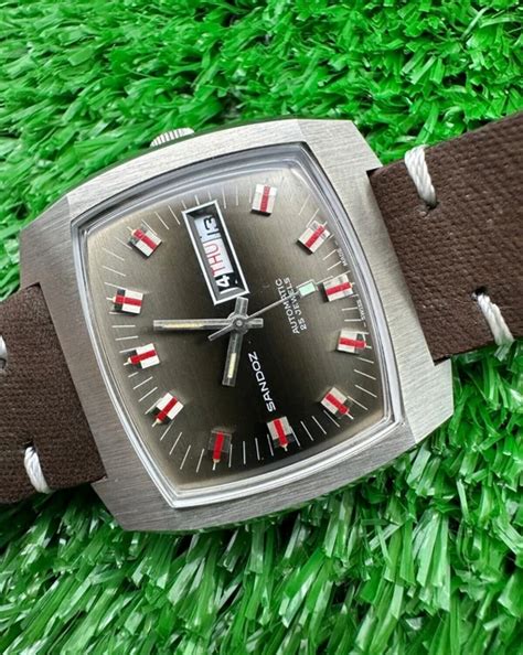 Raro Orologio Classico Sandoz Originale Automatico Anni 70 Cassa In Acciaio Quadrante Grigio
