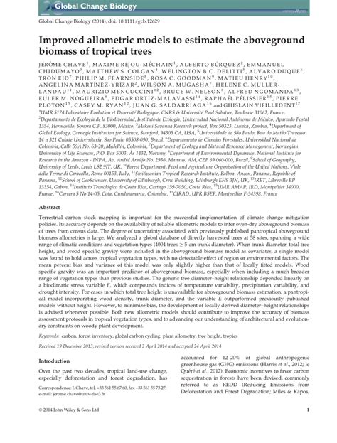 Pdf Improved Allometric Models To Estimate The Aboveground Biomass Of Tropical Trees